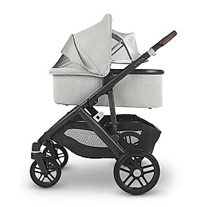 Cruz V2 Stroller -Anthony (White & Grey Chenille/Carbon/Chestnut Leather) + Bassinet - Anthony (White & Grey Chenille/Carbon)