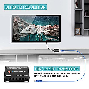 J-Tech Digital 4K Ultra HD HDBaseT HDMI Extender Over Cat5e/6 Ethernet up to 230ft (1080P) 130ft (4K), Supports HDCP 2.2/1.4, RS232, Bi-Directional IR and PoC