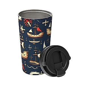 WANGZHAO Nautical Sailing Pirate Print Double Wall Stainless Steel Vacuum Insulated Tumbler Cup Home Thermal Cup