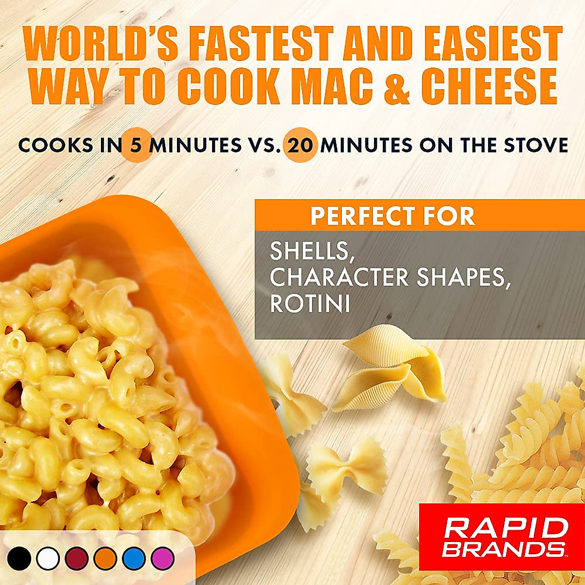 Rapid Mac Cooker | Microwave Macaroni & Cheese in 5 Minutes | Perfect for Dorm, Small Kitchen or Office | Dishwasher-Safe, Microwaveable, BPA-Free… (Blue & Orange, 2-Pack)
