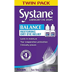Systane Balance Lubricant Eye Drops, Restorative Formula, Twin pack, 0.33 Fl Oz (Pack of 2)
