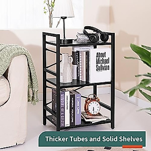 Yoobure Bookshelf Small Book Shelf, Solid Industrial 3 Tier Shelf Bookcase, Short Book Case for Bedroom, Living Room, Office Home, Small Spaces, Easy Assembly Black