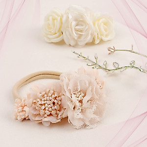 CN Baby Girls Floral Headbands Nylon Flowers Crown Hair Bow Elastic Bands For Newborn Infant Toddlers Kids Pack (white C)