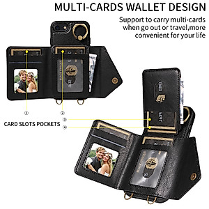 YIRRANZD Crossbody Wallet Case for iPhone SE 2020 / SE 2022/8 / 7 with Card Holder, Leather Case with Long Shoulder Strap, Purse Shockproof Flip Cover for iPhone SE 2020 / SE 2022/8 / 7 (Black)