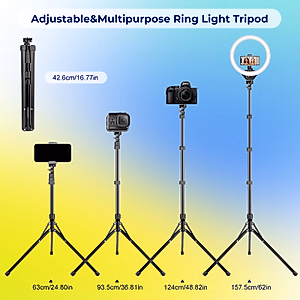 64” Phone&Tablet Tripod, Aureday Cell Phone Tripod for iPhone with Wireless Remote and Phone Holder Bundle with 14'' Selfie Ring Light with 62'' Tripod Stand and Phone Holder, Dimmable LED Phone Ringl