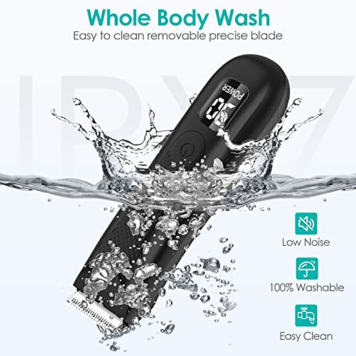 ATESON Men's Body Hair Trimmer, Electric Pubic & Groin Hair Trimmer with LED Light, Waterproof, Black