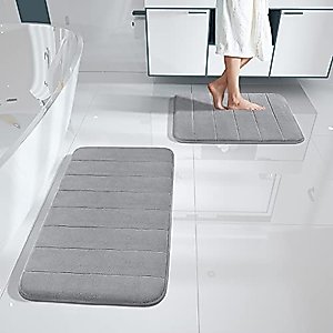 Yimobra Memory Foam Bath Mat Set, Non Slip Super Water Absorption Soft Bathroom Rugs, Thick, Dry Fast, Machine Washable for Bathroom Floor Mat, 17x24+31.5x19.8 Inches, Gray