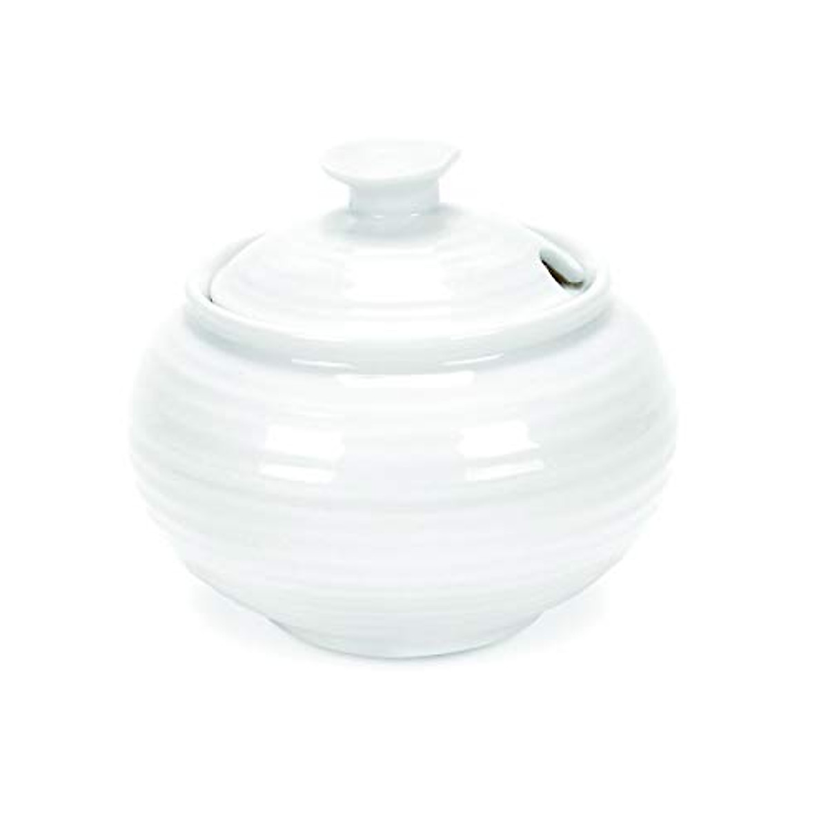 Portmeirion Sophie Conran White Covered Sugar Bowl | 11 Oz Sugar Container | Sugar Jar for Coffee Bar, Home, and Kitchen Countertop | Made from Fine Porcelain