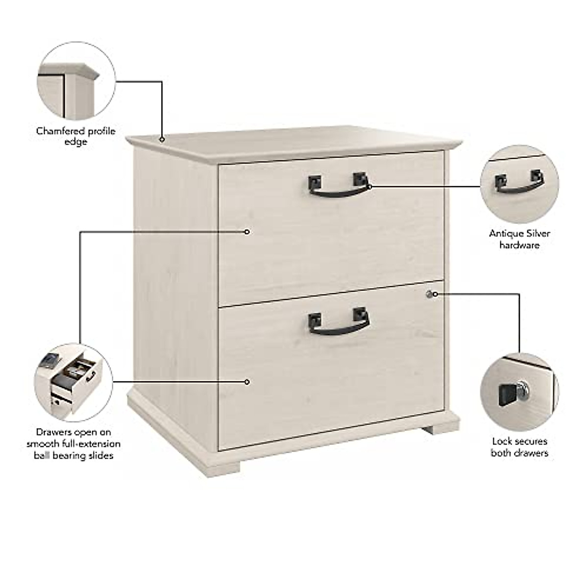 Bush Furniture Homestead Farmhouse 2 Drawer Accent Cabinet, Linen White Oak