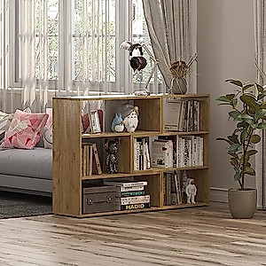 Tangkula 6 Cubes Bookcase, 2-Piece Separable Floor Standing Open Horizontal Bookshelf, Multifunctional Display Storage Shelf Room Organizer for Living Room Study Office, 52 x 12 x 33 Inch (Yellow-Oak)