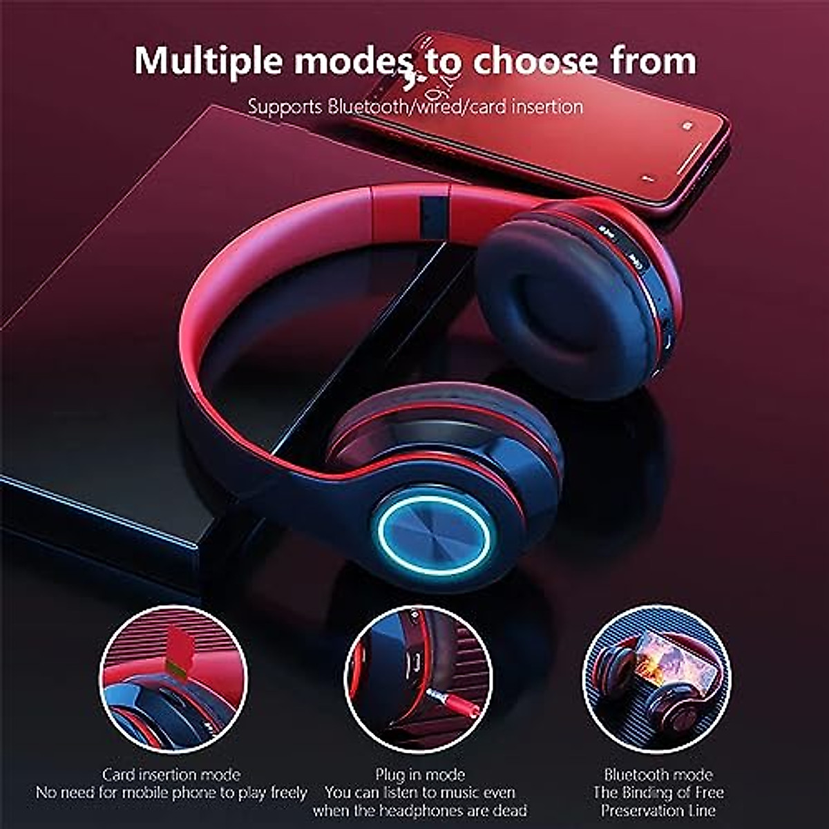 Lovskoo Call Bluetooth Headphones Over-Ear Wireless Headset with 3 Modes, Noise Cancelling Headphones Lightweight Head-Mounted Wireless Headphones with HiFi Stereo, Deep Bass, Cool Stuff