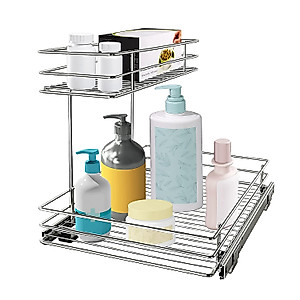 G-TING Pull Out Cabinet Organizer Black & Pull Out Cabinet Organizer Sliver, Under Sink Slide Out Storage Shelf with 2 Tier Sliding Wire Drawer - 12.6W x 16.53D x 12.99H
