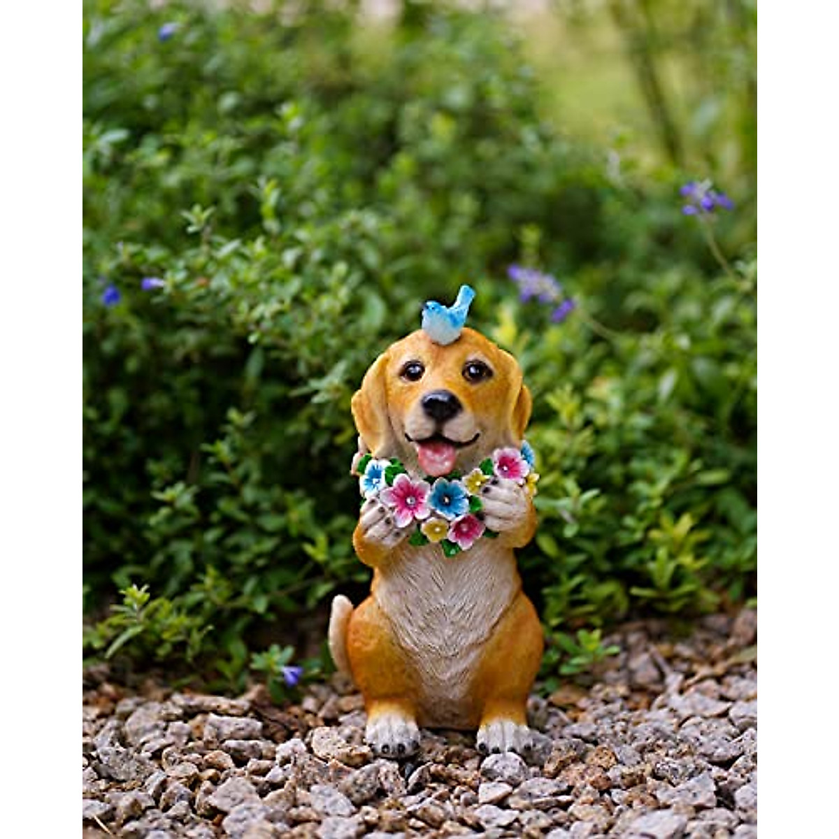 Pohabery Dog Garden Statue Dog Statue Solar Dog and Butterfly LED Lights Figurine Outdoor Decoration for Patio Yard Lawn