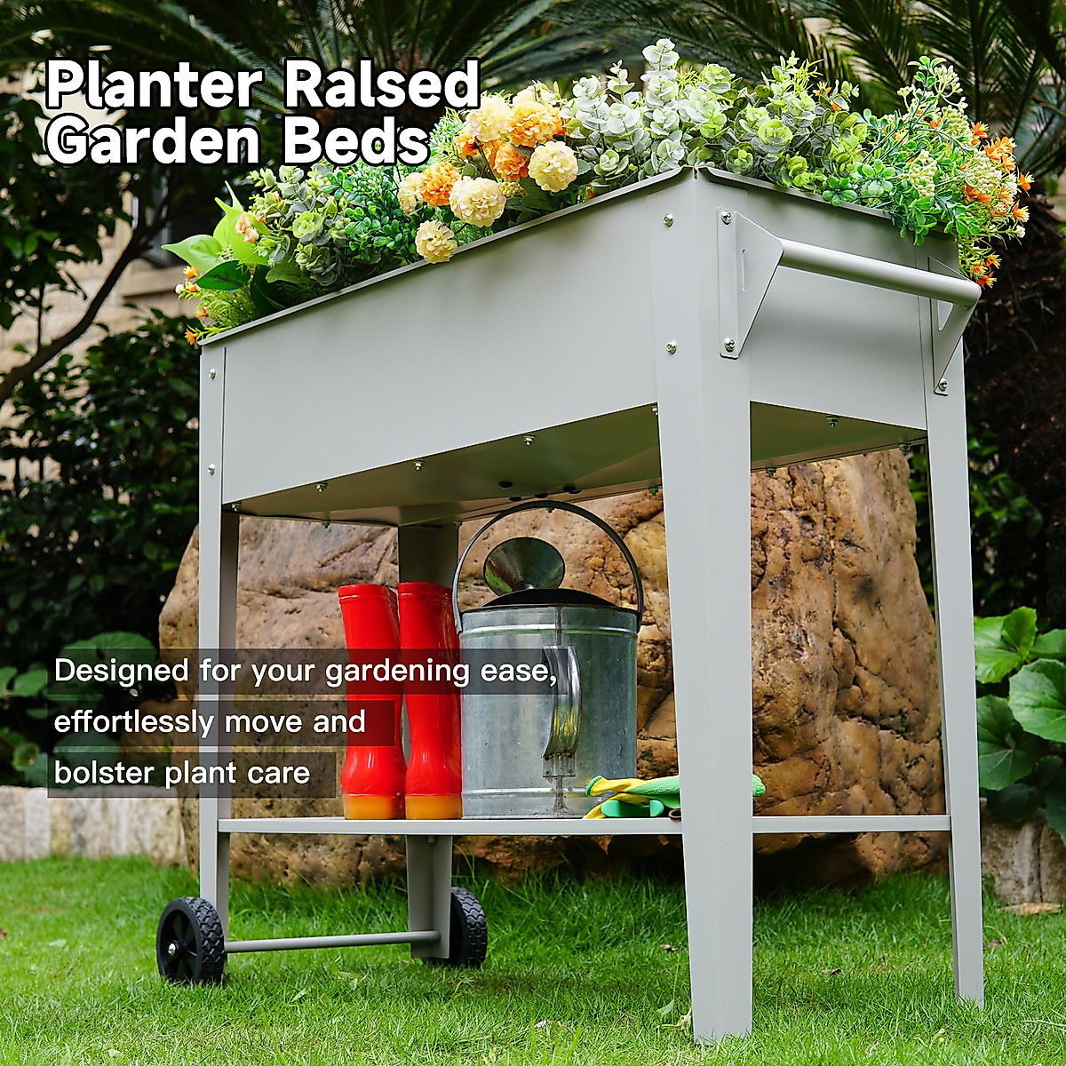 LEETOLLA 𝐑𝐚𝐢𝐬𝐞𝐝 𝐆𝐚𝐫𝐝𝐞𝐧 𝐁𝐞𝐝 𝐎𝐮𝐭𝐝𝐨𝐨𝐫 Elevate Herb Garden Planter Box Outdoor Raised Planter Box with Legs On Wheels for Vegetables Flower Tomato Patio Backyard