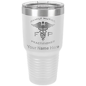 LaserGram 30oz Vacuum Insulated Tumbler Mug, FNP Family Nurse Practitioner, Personalized Engraving Included (White)