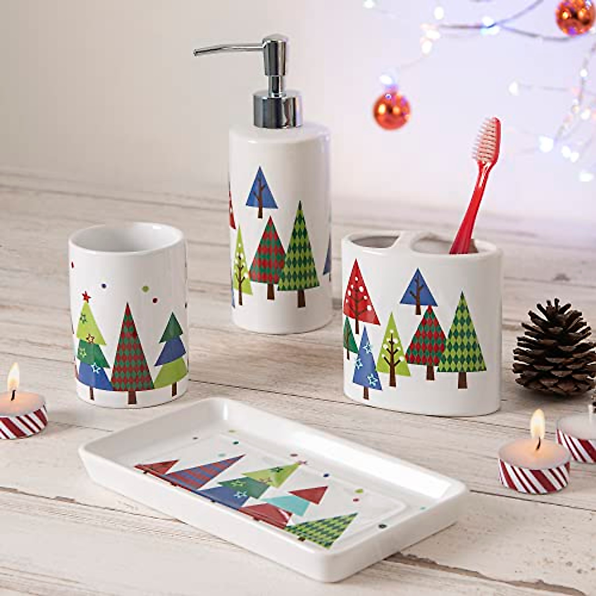 Allure Home Creation Holiday Christmas Tree 4-Piece Ceramic Bath Accessory Set
