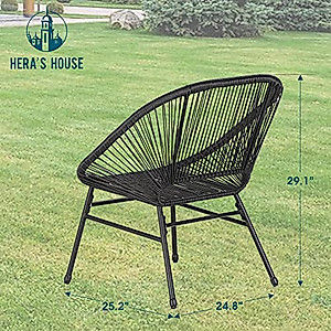 HERA'S HOUSE Patio Chairs Set of 4, Outdoor Woven Lounge Chairs, Bistro Chairs with Steel Frame and Plastic Rope for Porch, Balcony, Garden, Living Room