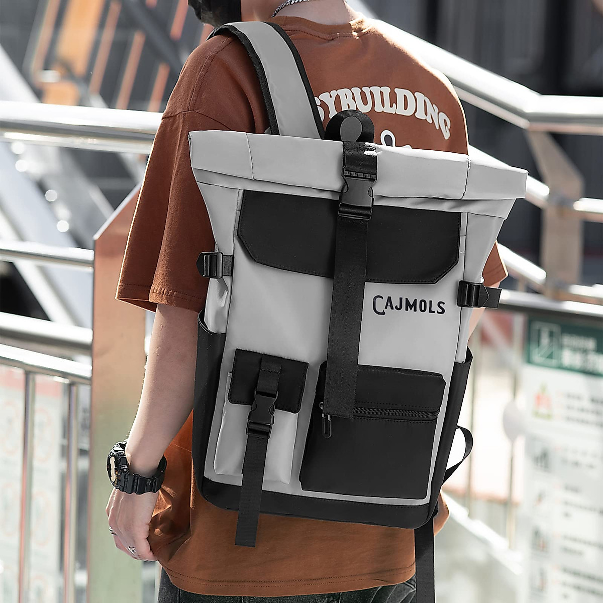 Cajmols School Backpack Waterproof Bookbag College High School Bag For Boys Girls Lightweight Casual Daypack Laptop Backpacks (C- Gray)