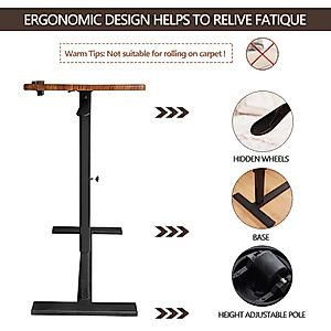 Over bed Table Pneumatic Adjustable Height Stand Desk with hidden wheels USB Ports Pad slot Mobile Laptop Standing Desk Cart, Podium table (Wanult, 32X16 inshes)