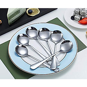 Soup Spoons, Kyraton 6 Pieces Stainless Steel Round Spoons,Dinner Spoon Table Spoon, Spoons Silverware Dishwasher Safe Set of 6