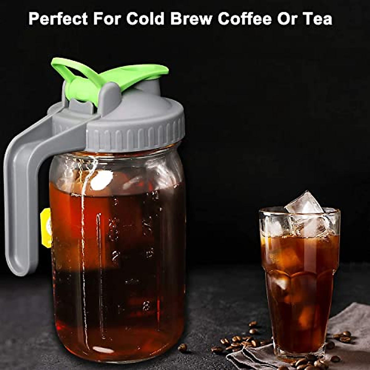 GMCOZY Cold Brew Coffee Maker Mason Jar 32 Oz Wide Mouth Mason Jar Iced Coffee Tea Pitcher With Coffee Filter Airtight & Leak-Proof Pitcher 1 Quart