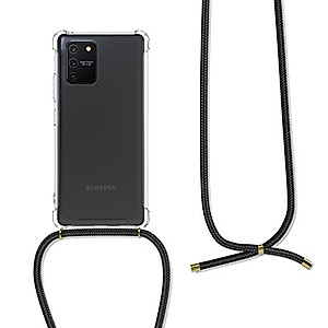 kwmobile Crossbody Case Compatible with Samsung Galaxy S10 Lite Case - Clear TPU Phone Cover w/Lanyard Cord Strap - Black/Transparent