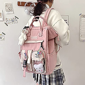 Kawaii Backpack with Kawaii Pin and Accessories Backpack Cute Aesthetic Backpack Cute Kawaii Backpack for School (Pink)