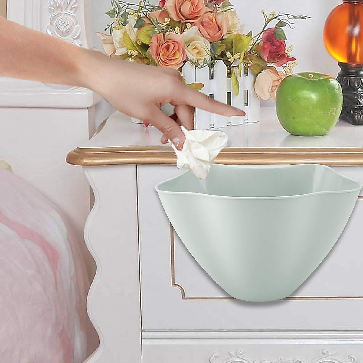 Cupboard Door Hanging Mount Kitchen Trash Bin Without Lid Garbage Kitchen Cabinet Hanging Flower Shape Trash Can(Gray)