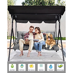 LCYY.JJ Outdoor Swing Cushions,Thicken 4'' Outdoor Bench Cushion 2-3 Seater with Backrest,Outdoor Porch Swing Cushions Placement with Ties, for Garden Recliner Seat Furniture Patio/light gray