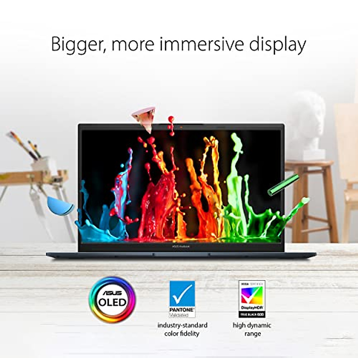 ASUS Vivobook Pro 15 OLED Laptop, 15.6” 2.8K OLED Display, AMD Ryzen 7 6800H Mobile CPU, NVIDIA GeForce RTX 3050 Ti GPU, 16GB RAM, 1TB SSD, Windows 11 Home, Quiet Blue, M6500RE-EB74