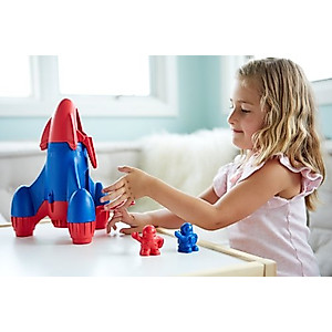 Green Toys Rocket, Red/Blue - 4 Piece Pretend Play, Motor Skills, Kids Toy Vehicle Playset. No BPA, phthalates, PVC. Dishwasher Safe, Recycled Plastic, Made in USA.