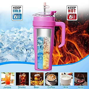 PLNEG Tumbler with Handle 40oz Insulated Water Bottle with Straw Lid Stainless Steel Travel Coffee Mug for Men Women gifts.（White,Set）