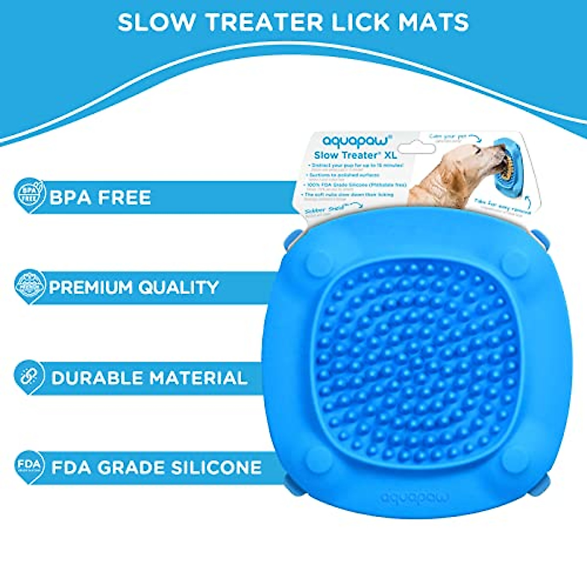 Aquapaw Premium XL Licking Mat for Dogs & Cats | Non-Slip Slow Feeding Mat for Food, Treats, Peanut Butter | Dog Anxiety Relief & Boredom Reducer with Suction Cups | Great for Bathing, Grooming - Blue