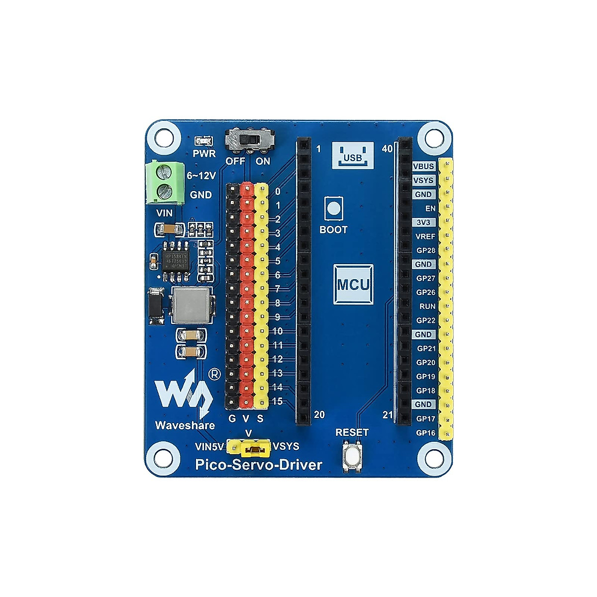 TOP1 Waveshare Raspberry Pi Pico Servo Drive Expansion Board Support 16 Channels 16-bit Resolution Standard Servo Interface 5V Voltage Regulator Chip