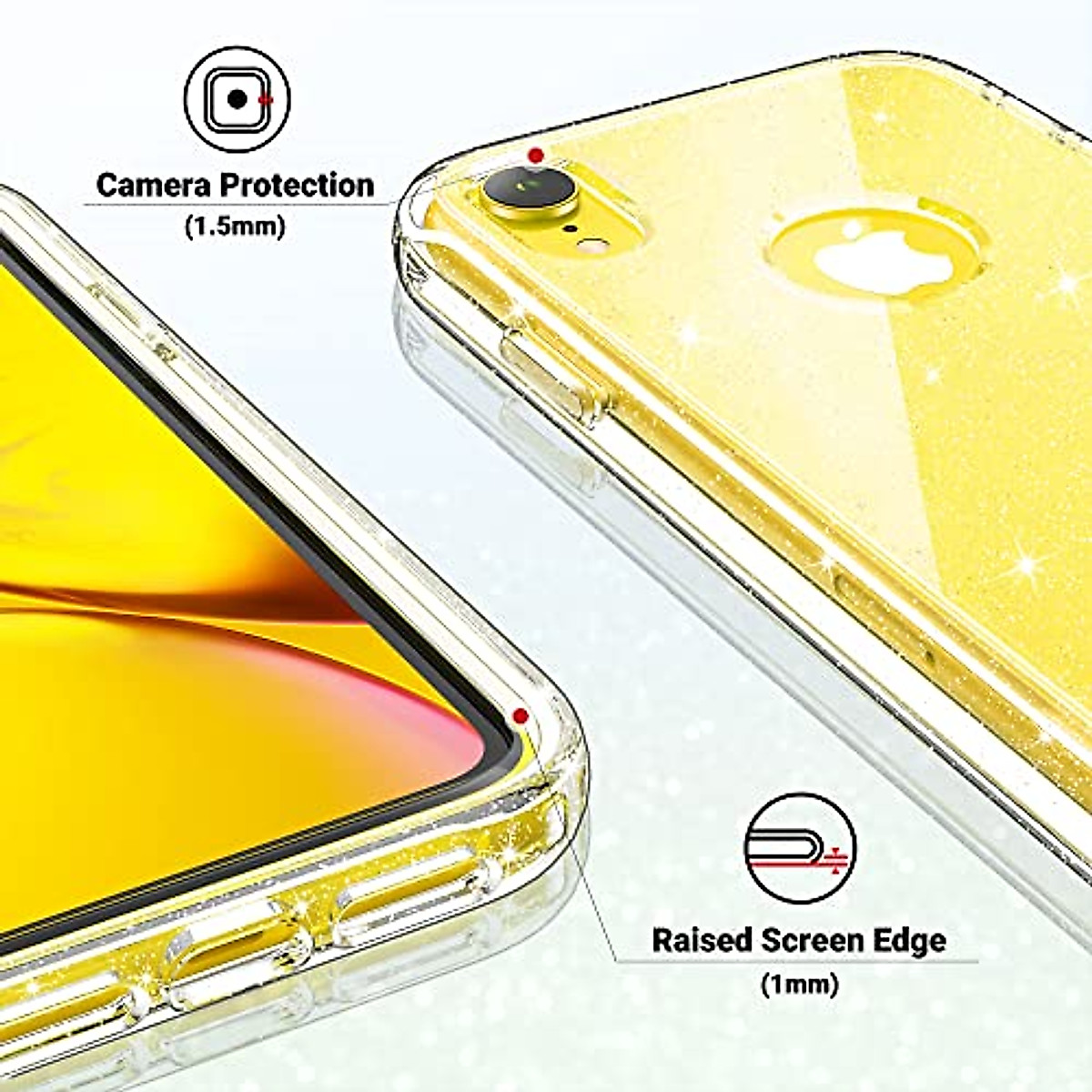 ULAK Compatible with iPhone XR Case Clear Glitter for Women Girls, Hybrid Hard PC Back Cover with Protective Bumper Anti-Scratch Shockproof Phone Case for iPhone XR 6.1 inch, Sparkle