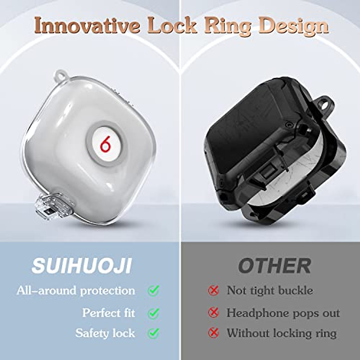 QIUDAOY [Clear Case with Lock] Beats Fit Pro Case Cover with Keychain/Lanyard Accessories, Hard Protector Clear Case for Beats Fit Pro, Beats Pro Fit Earbuds PC+Silicone Skin Full Protective Shell