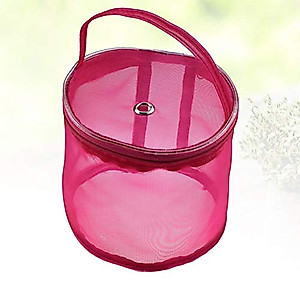 TOPBATHY Crochet Tote Bag Yarn Storage Bag Nylon Mesh Tote Bag with Handle Rosy
