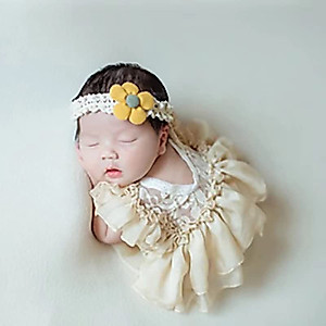 Yuehuam Newborn Photography Prop Girl Outfits Baby Lace Romper Hat Pillow Shoes Set Infant Photoshoot Skirt Clothes