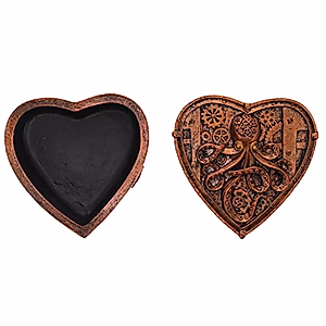 Top Brass Steampunk Octopus Heart Shaped Small Trinket Stash Jewelry Box Figurine - Unusual Eclectic Gothic Decor (Rustic Copper)