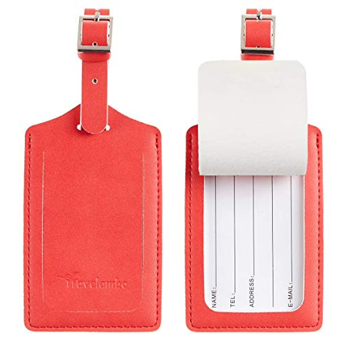 4 Pack Leather Luggage Travel Bag Tags by Travelambo Red