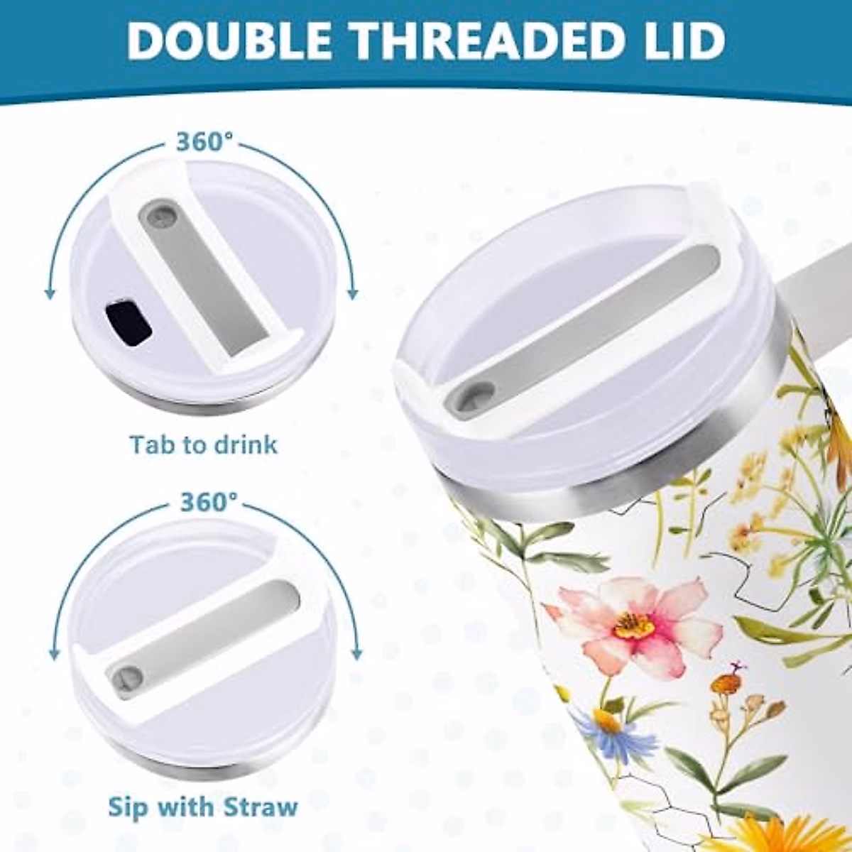 RPLIFE Watercolor Wildflowers Tumbler, Stainless Steel Cup, Tumbler with Lid and Straw