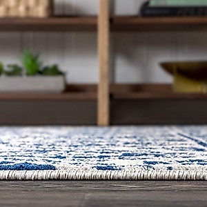 JONATHAN Y MOH103A-8 Moroccan Hype Boho Vintage Tribal Cream/Blue 8 ft. x 10 ft. Area-Rug, Bohemian, Easy-Cleaning, for Bedroom, Kitchen, Living Room, Non Shedding