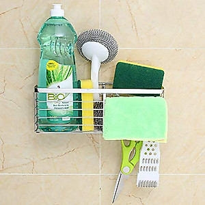 Joyfamy Rustproof Hanging Shower Caddy with Hooks, Wall Mounted Adhesive Bathroom Shower Shelf Storage Organizer Basket, No Drilling Stainless Steel Soap Sponge Shampoo Conditioner Holder Kitchen Rack