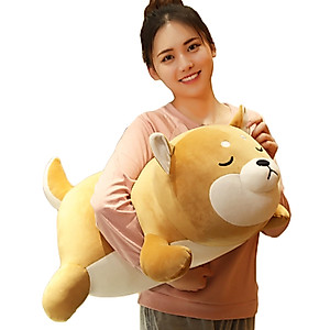 ERDAO Shiba Inu Plush Pillow,Soft Corgi Stuffed Animals Toy Cute Sleeping Puppy Doll Gifts for Kids (Smiling Eyes, 29.5 inch)