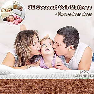 LZTENRETO Firm Coir Mattress, 3E Coconut Coir Mattress Pad, Quiet Coconut Palm Mattress, Thick Coir Mattress Pad in 6cm,9cm,11cm, Foldable (White-B,Queen 9cm)