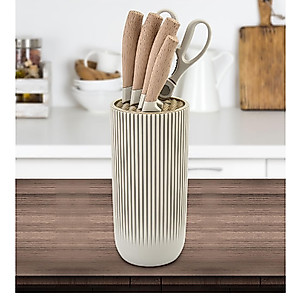 Kitchen Knife Set, 6-Pieces Luxury Wooden Coating Knife Set, Light Wood Grain Handle, Stainless Steel Non-Stick Sharp Blade Chef Knife Set with Cylindrical Knife Block for Gift