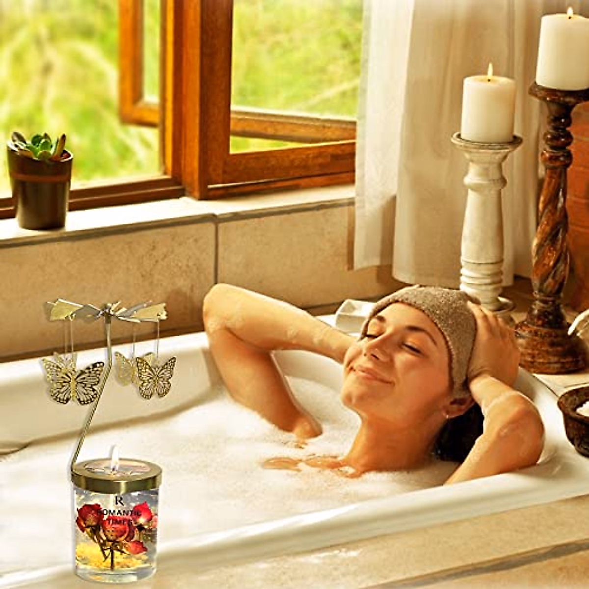 Gifts for Women Mom Sister Best Friend Girlfriend Birthday, Jelly Gel Scented Candle Spinning Candle Rotating for Romantic Home Decor, Long Burning, Relaxing for Bath, Yoga (Velvet Rose, Fairy)