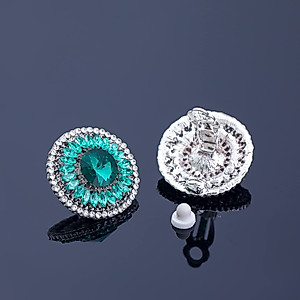 Clip on Earrings for Women CZ Round Clip on Earrings Women Champagne Vintage Clip on Stud Earrings Non Pierced Hypoallergenic Big Clip Earrings Jewelry Gifts for Women(Emerald)