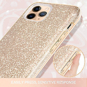 MILPROX Case Compatible for iPhone 11 Pro, Bling Sparkly Glitter Luxury Shiny Spark Shell, Protective 3 Layer Hybrid Anti-Slick Slim Soft Cover for iPhone 11 Pro 5.8 inch (2019) -Gold