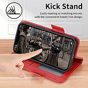 Diaobaolee Case Compatible with Oppo A54 5G,Leather Flip Case with Card Slot,Wallet Design, Magnetic Lock,Kick Stand,Leather Case for Oppo A54 5G Red